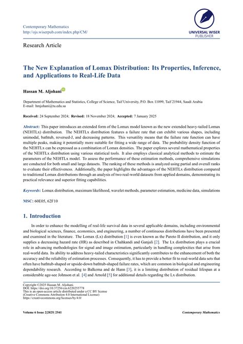 Pdf The New Explanation Of Lomax Distribution Its Properties Inference And Applications To
