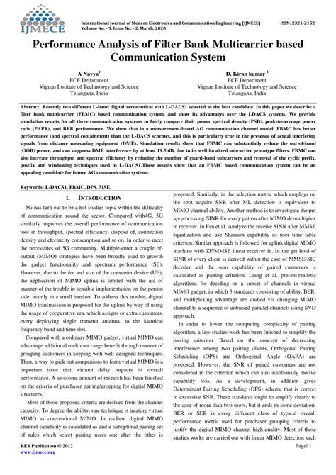 Pdf Performance Analysis Of Filter Bank Multicarrier Based Communication System