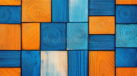 Abstract Blue And Orange Wood Blocks Texture High Quality Image Stock