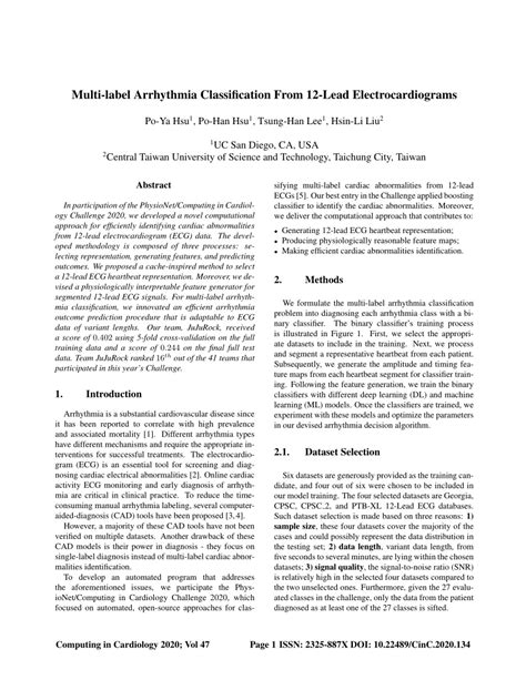Pdf Multi Label Arrhythmia Classification From 12 Lead Electrocardiograms