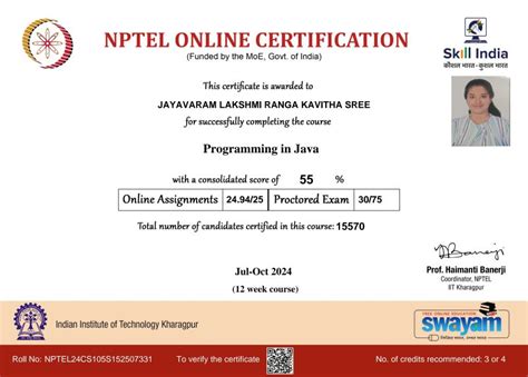I Successfully Completed The Programming In Java Course Offered By Iit Kharagpur Through Nptel