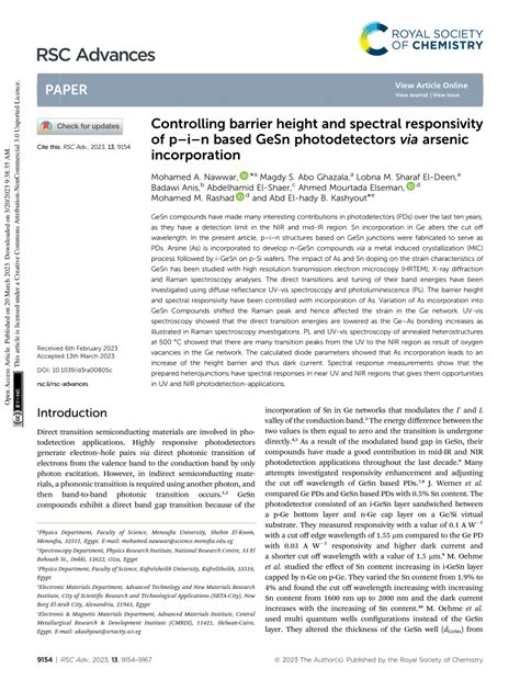 Pdf Controlling Barrier Height And Spectral Responsivity Of P I N
