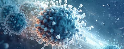Premium Photo Widescreen Illustration Of Stylized Virus Particle In Icy Blue And White Tones