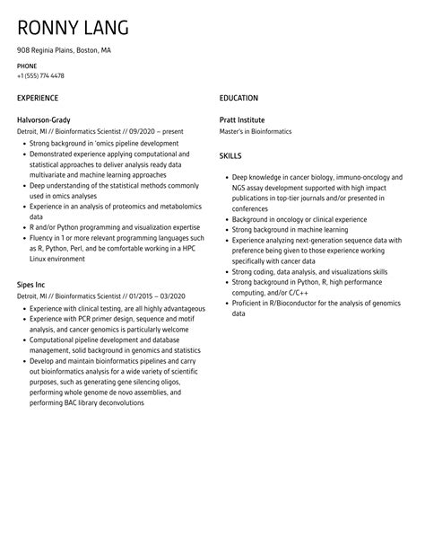 Bioinformatics Scientist Resume Samples Velvet Jobs
