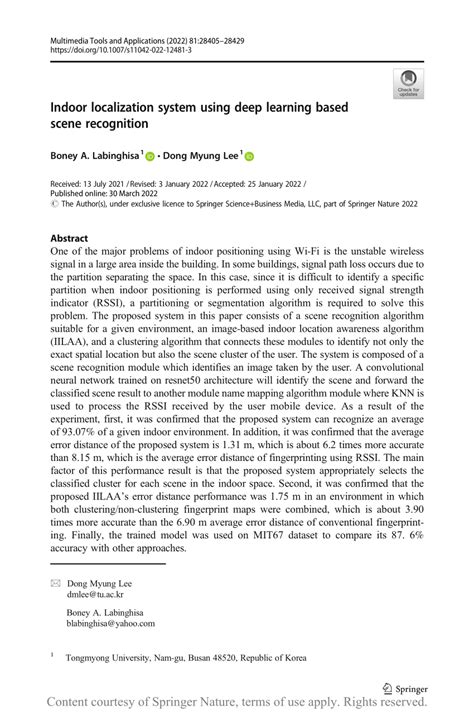 Indoor Localization System Using Deep Learning Based Scene Recognition
