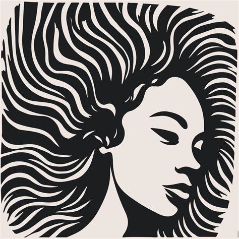 Abstract Art Vector Outline Illustration Of African Woman Face Black