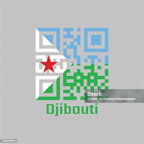 Qr 코드 지부티 플래그의 색을 설정 합니다 중앙에 레드 스타를 베어링 하는 호 이스트에 흰색 등이 있는 삼각형을 가진 밝은 파란색과 연한 녹색의 수평 바이 컬러 0명에