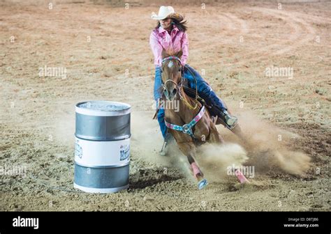 Cowgirl Participant In A Barrel Racing Competition At The Helldorado