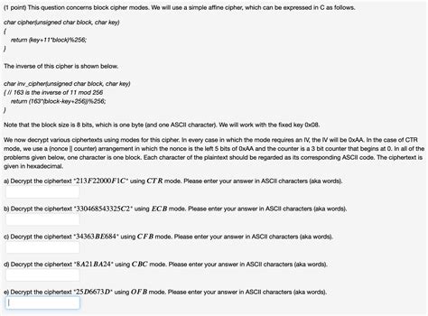 Solved 1 Point This Question Concerns Block Cipher Modes