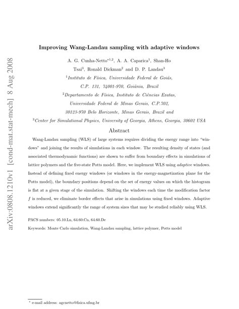 Pdf Improving Wang Landau Sampling With Adaptive Windows