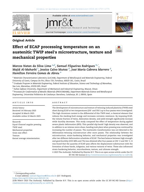 Pdf Effect Of Ecap Processing Temperature On An Austenitic Twip Steels Microstructure