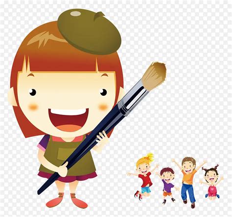 卡通跳跃儿童拿着画笔的女孩png图片素材下载图片编号8360461 Png素材网