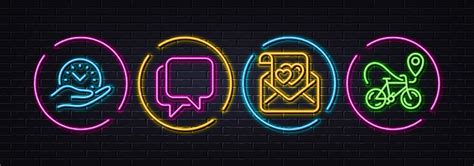 연애 편지 안전한 시간 및 토크 버블 최소 라인 아이콘 웹 응용 프로그램 인쇄용 네온 레이저 3d 조명 벡터 3차원 형태에 대한 스톡 벡터 아트 및 기타 이미지 Istock