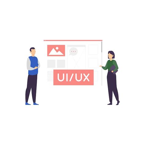 Premium Vector A Man And Woman Are Standing In Front Of A Display That Says Ux On It