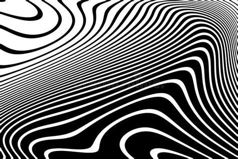 Abstract Black And White Wavy Lines Pattern 3d Illusion Effect Stock