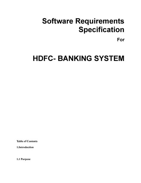 HDFC Banking System SRS Document Of Hdfc Bank Software Requirements Specification For HDFC