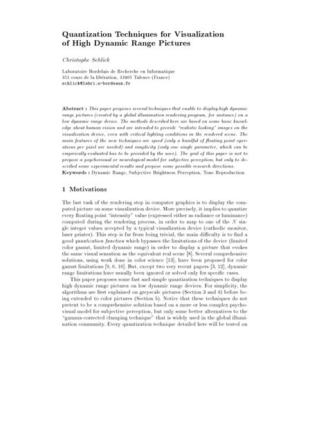 Pdf Quantization Techniques For Visualization Of High Dynamic Range Pictures