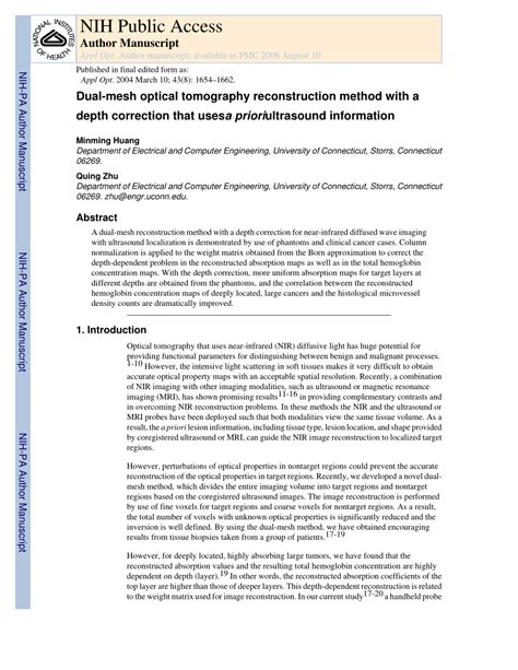 Pdf Dual Mesh Optical Tomography Reconstruction Method With A Depth Correction That Uses A