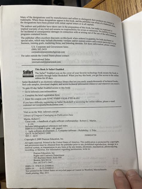 Clean Code A Handbook Of Agile Software Craftsmanship 9th Printing 2011 9780132350884 Ebay