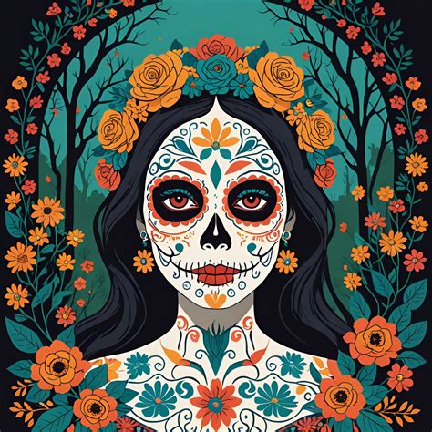 Vibrant Day Of The Dead Sugar Skull Portrait Free Download Ai Scribbles