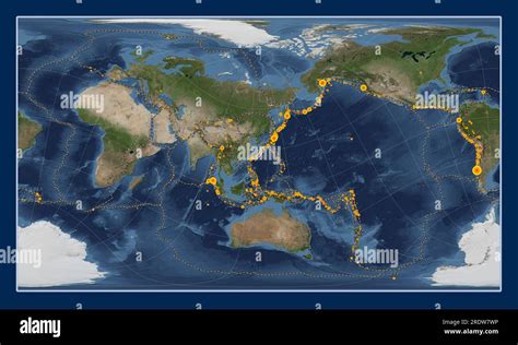 Okinawa Tectonic Plate On The Blue Marble Satellite Map In The Patterson Cylindrical Oblique