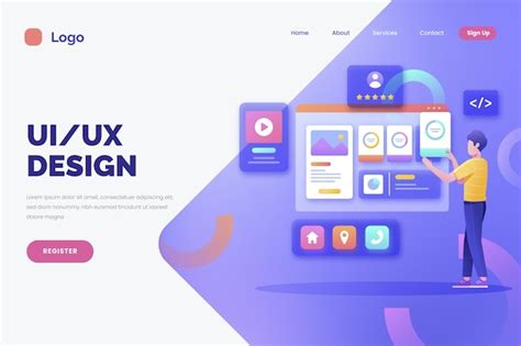 Flat Design Ui Ux Landing Page Vetor Grátis