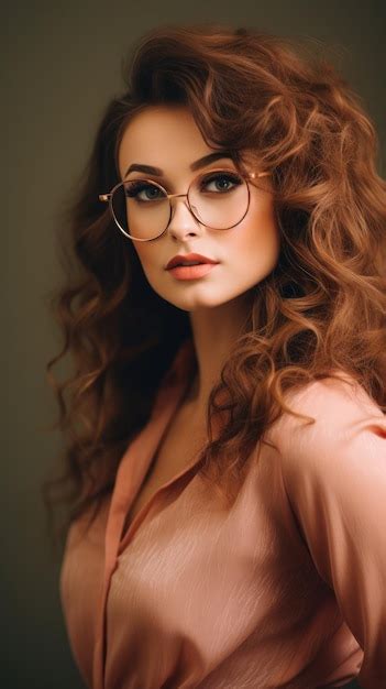 Mujer Llevando Anteojos Largo Pelo Rizado Foto Premium