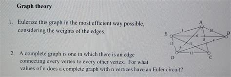Solved Graph Theory 1 Eulerize This Graph In The Most