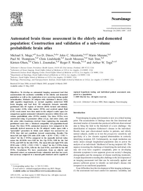 Pdf Automated Brain Tissue Assessment In The Elderly And Demented Population Construction And