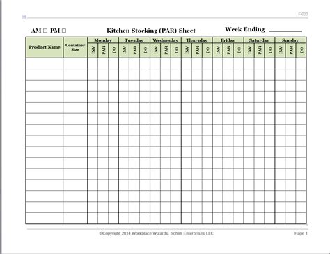 Par Sheet Template