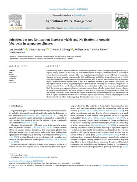 Pdf Irrigation But Not Fertilization Increases Yields And N2 Fixation In Organic Faba Bean In