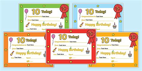 👉 Editable Birthday Certificates Age 10 Twinkl