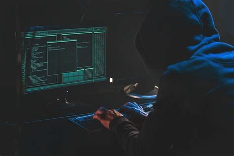 Premium Photo Cyber Criminal Hacking System At Monitors Hacker Hands