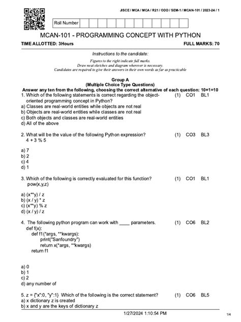 Mca 1 Mcan 101 Programming Concept With Python R21 Pdf