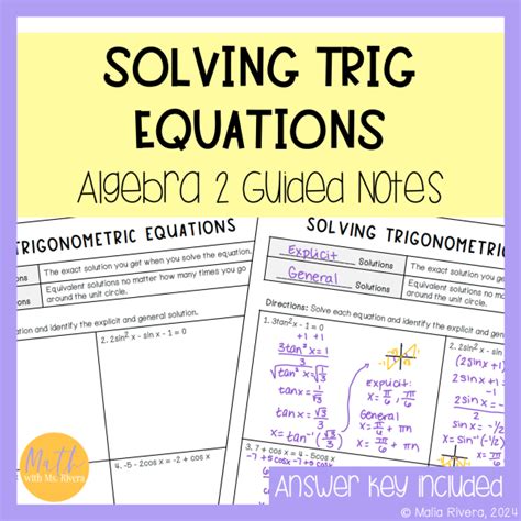 Solving Trigonometric Equations Guided Notes For Algebra 2 Trigonometry Made By Teachers