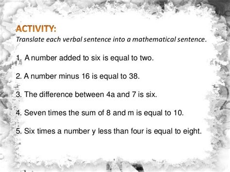 Translating Verbal Statements To Equations