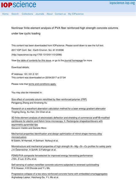 Pdf Nonlinear Finite Element Analysis Of Pva Fiber Reinforced High