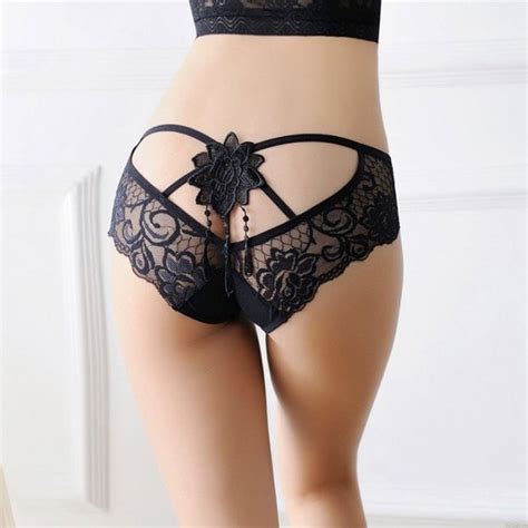 Sexy Brodé Lotus Maille Gland Floral Dentelle Slips Lingerie Creux Leurre T Back Femmes Culotte