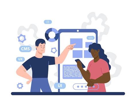 Premium Vector Design Programming Concept Man And Girl Analyzing