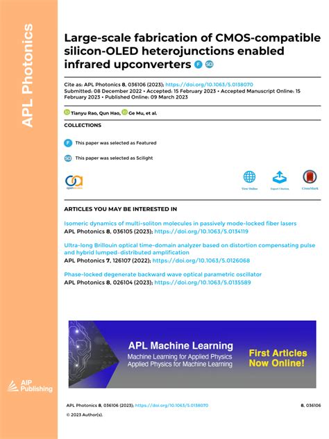 Pdf Large Scale Fabrication Of Cmos Compatible Silicon Oled Heterojunctions Enabled Infrared