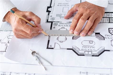 Free Photo Architect Using Ruler On His Project Close Up