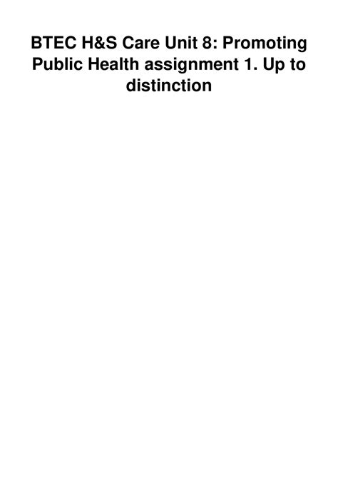 Btec Hands Care Unit 8 Promoting Public Health Assignment 1 Up To