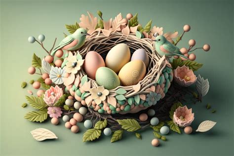 Bonitos Huevos De Pascua En Un Nido Entre Elementos Naturales Como