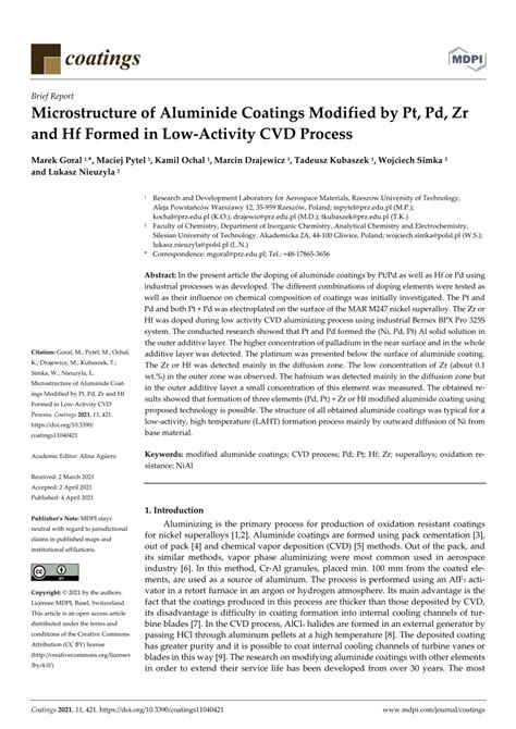 Pdf Microstructure Of Aluminide Coatings Modified By Pt Pd Zr And