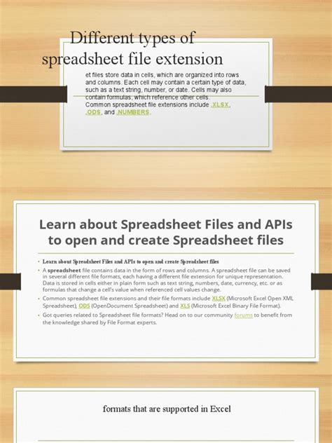 Common Spreadsheet File Formats And Their Extensions Pdf