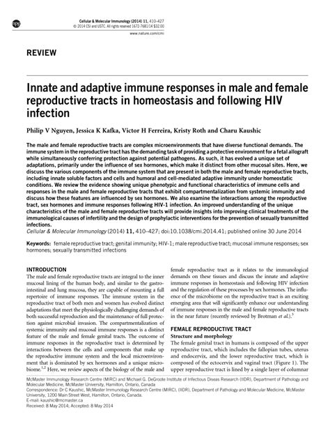 Pdf Innate And Adaptive Immune Responses In Male And Female