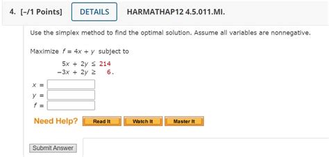 Solved Use The Simplex Method To Find The Optimal Solution