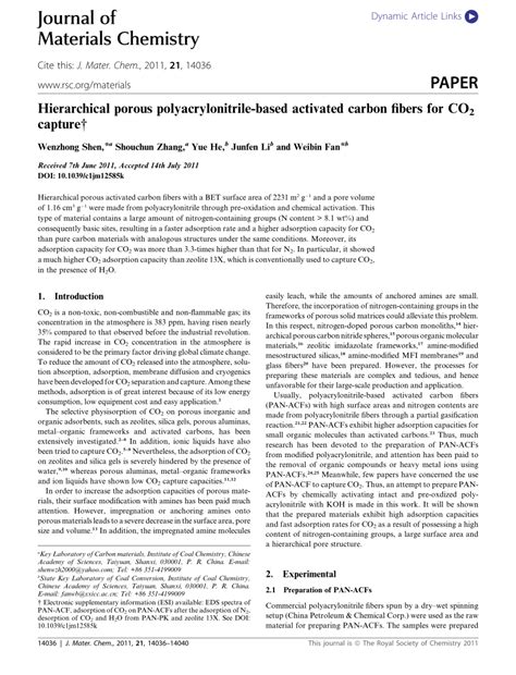 Pdf Hierarchical Porous Polyacrylonitrile Based Activated Carbon Fibers For Co2 Capture