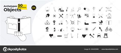 Archetypal Symbols Black White Line Cartoon Objects Bundle Fantasy