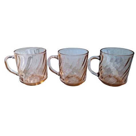 3 Cups Glcoloc France Pink Swirl Glass Coffee Cup Depop